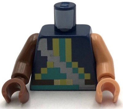 Lego New Minifigure Dark Blue Torso Pixelated Silver Strap over Vest ...