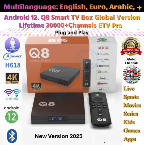 Android 12 Q8 Smart TV Box Global Version Freeview Voice Remote IPTV ...