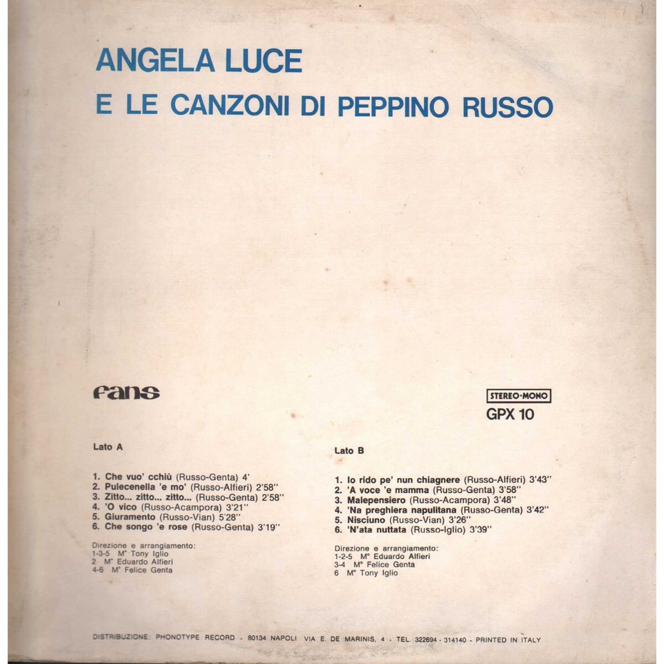 Angela Luce LP Vinyl Che Vuoi Cchiu' / Fans – GPX10 New | eBay