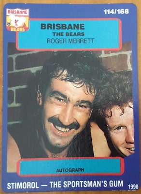 1990 AFL SCANLENS STIMOROL BRISBANE BEARS ROGER MERRETT #114 CARD ...
