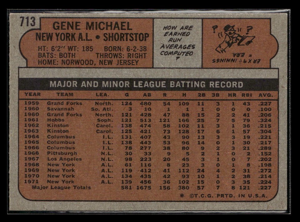 1972 Topps #713 Gene Michael - NM/MT+ Set Break! High # | eBay