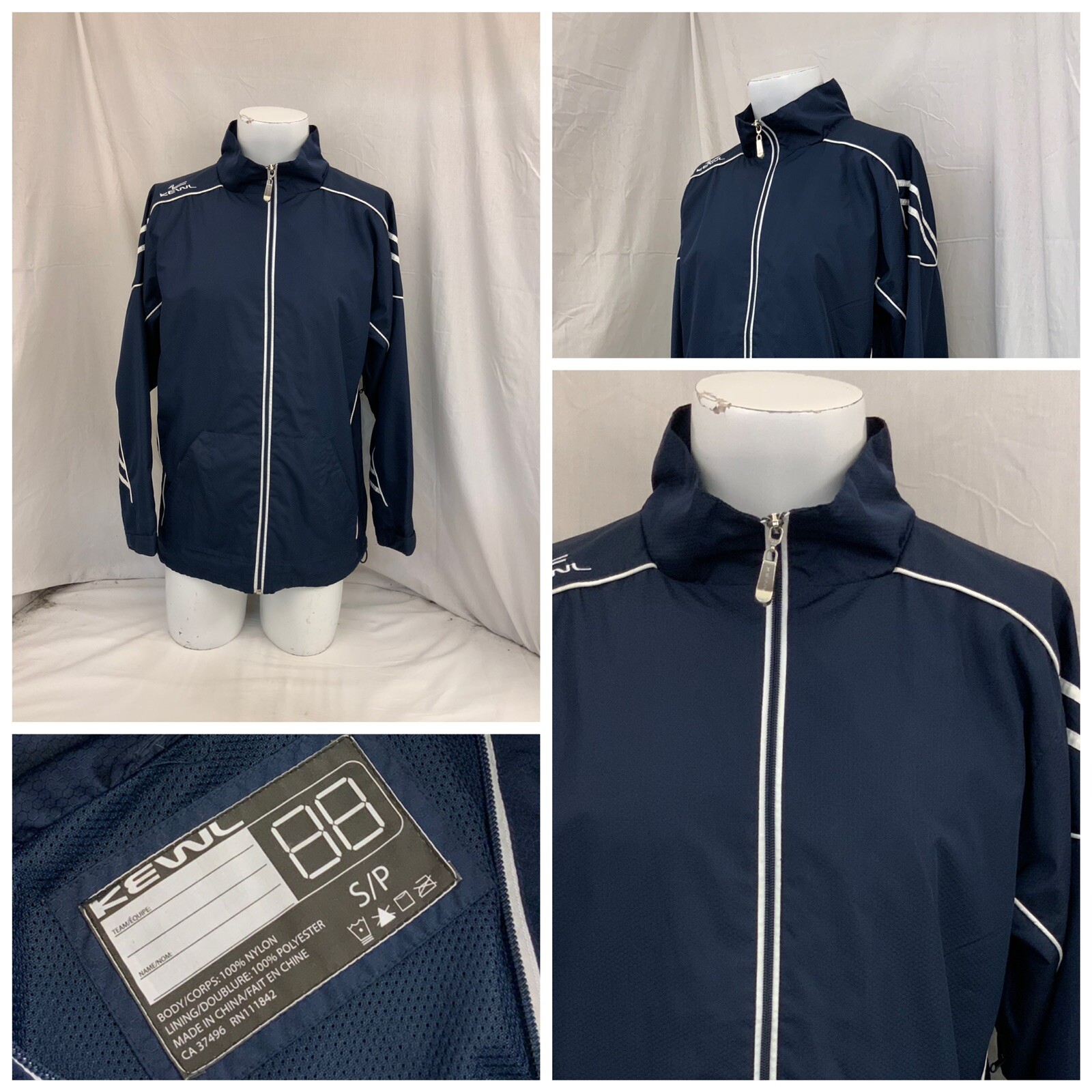 Kewl Jacket S Blue Poly Nylon Full Zip Pockets Windbreaker YGI N2-60 | eBay