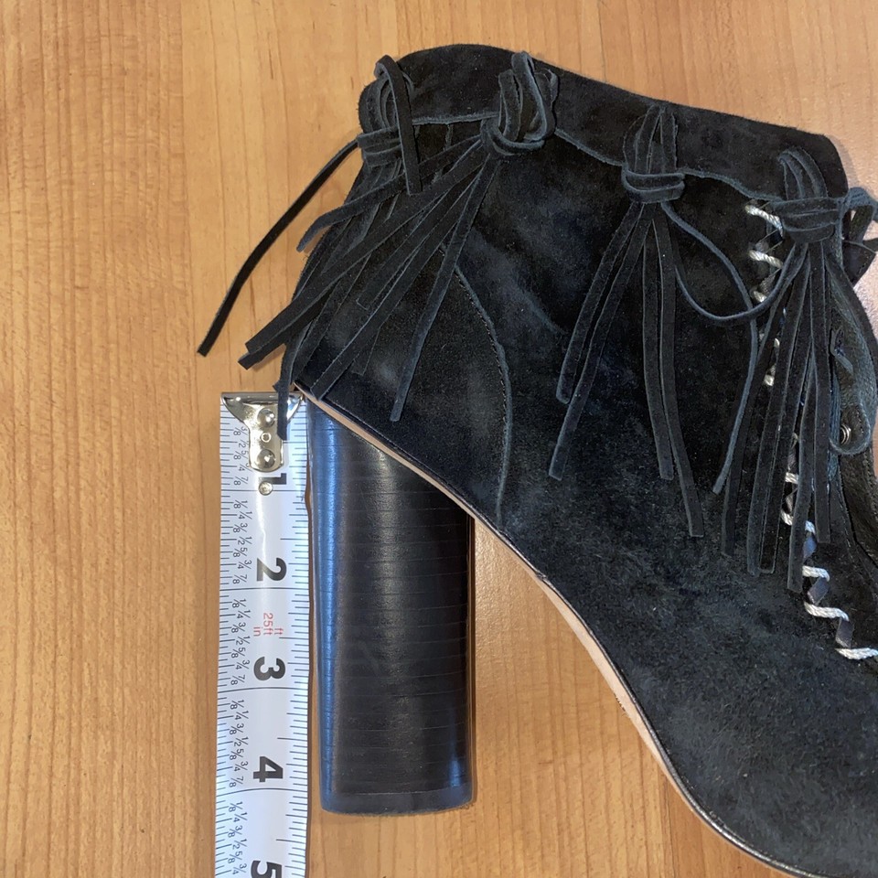 Cynthia Vincent Boots Size 8 Suede Fringe Booties Open Toe Lace Up ...