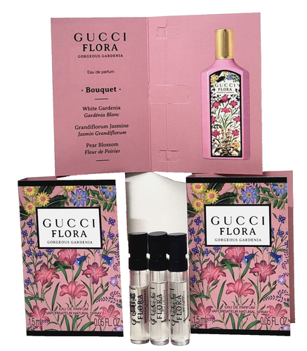 3 GUCCI FLORA GORGEOUS GARDENIA EDP SAMPLES VERY RARE FREE GIFT, SAMPLE ...