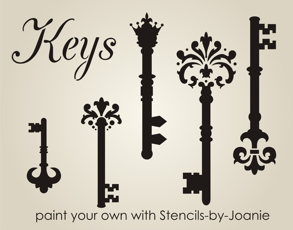 Victorian Keys Stencil French Shabby Cottage Fleur Decor Skeleton Key ...