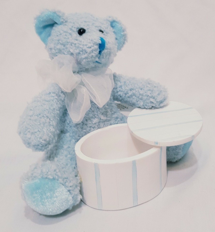 Teddy Bear with Jewelry or Trinket Gift Box Empty Plush Blue Baby 6" | eBay