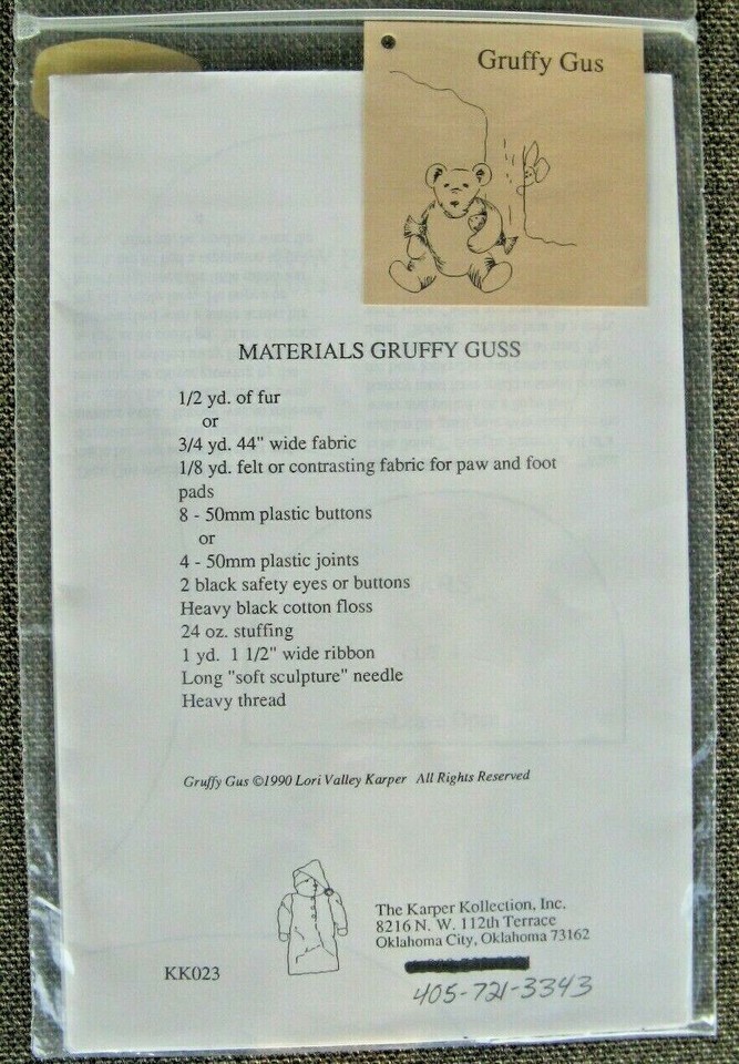 Vintage "GRUFFY GUS", My Old Bear Pattern 25" from Creative ...
