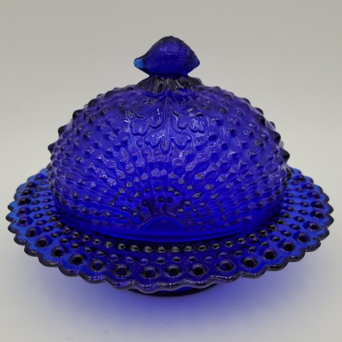 Vintage Fenton L G Wright Cobalt Blue Glass Sea Shell Hobnail Covered ...