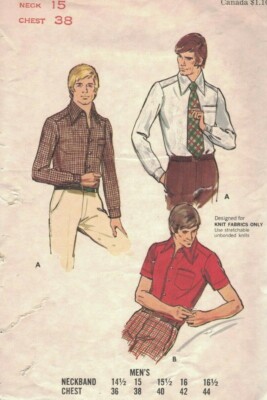 6828 Butterick Men's Sewing Pattern Semi-fitted Shirt Size 15 38" OOP ...