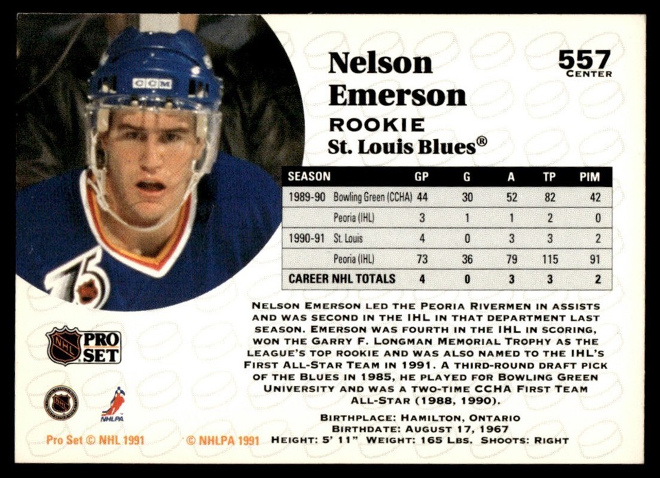 1991-92 Pro Set #557 Nelson Emerson St. Louis Blues | eBay