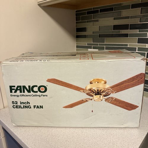 FANCO Vintage Ceiling Fan 52" Polished Brass Oak Blades 80’s Movie Prop ...