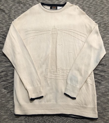 Vintage Brimwick Sweater Mens M Cream Lighthouse Knit Cotton MadeInUSA ...