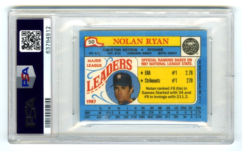 NOLAN RYAN~VERY RARE POP 31~1988 TOPPS MINI LEAGUE LEADERS PSA-10 GEM ...