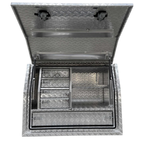 T.C BOXES Checker Plate Aluminum Side open toolbox internal drawer ute ...