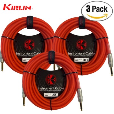 3-PACK Kirlin 20FT 1/4" Mono Translucent Red Instrument Cable IM-201 ...