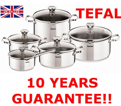 TEFAL DUETTO STAINLESS STEEL COOKWARE SET 10 PCS GLASS LID POTS KITCHEN ...