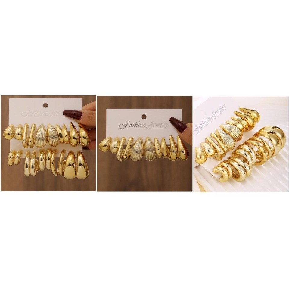 Lightweight Resin Earrings Set Gold Geometric Drop Shape Styles for ...