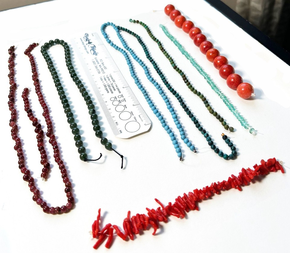 Gemstone Bead Lot Turquoise, Nephrite Jade, Ruby, Coral, Light Blue ...