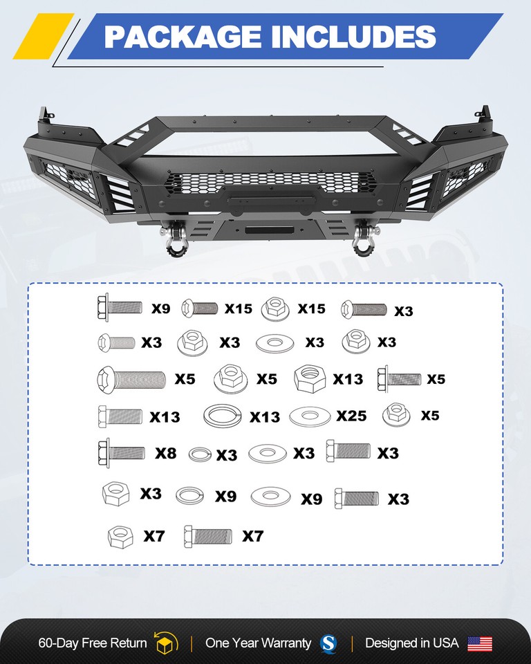 4 IN 1 Front Bumper Assembly +Rear Bumper w/D Rings For 2013-2018 Dodge ...