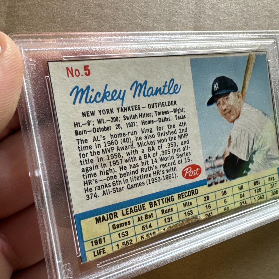 Mickey Mantle Vintage Baseball Card PSA Authentic Hand Cut 1962 Post ...