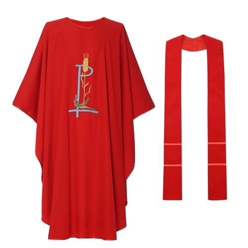 Catholic Red Chasuble with Bird Wheat Embroidered Priest outer Vestment ...