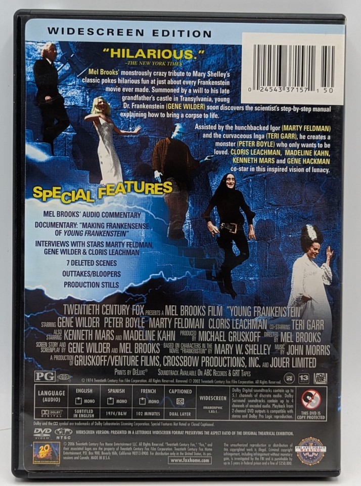 Young Frankenstein DVD 2006 Gene Wilder Teri Garr Mel Brooks | eBay