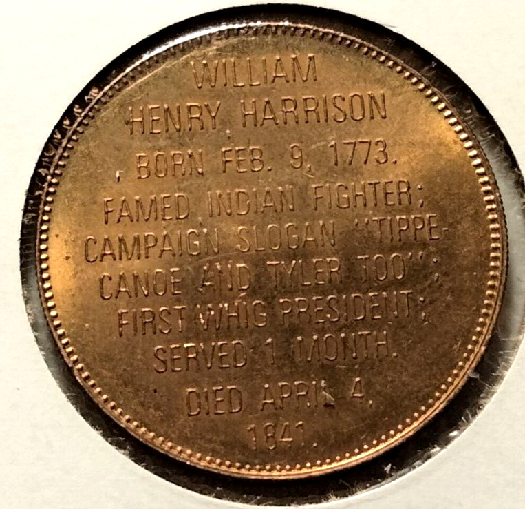 William Harrison - 9th President - Commemorative Coin Medal Token (INV ...