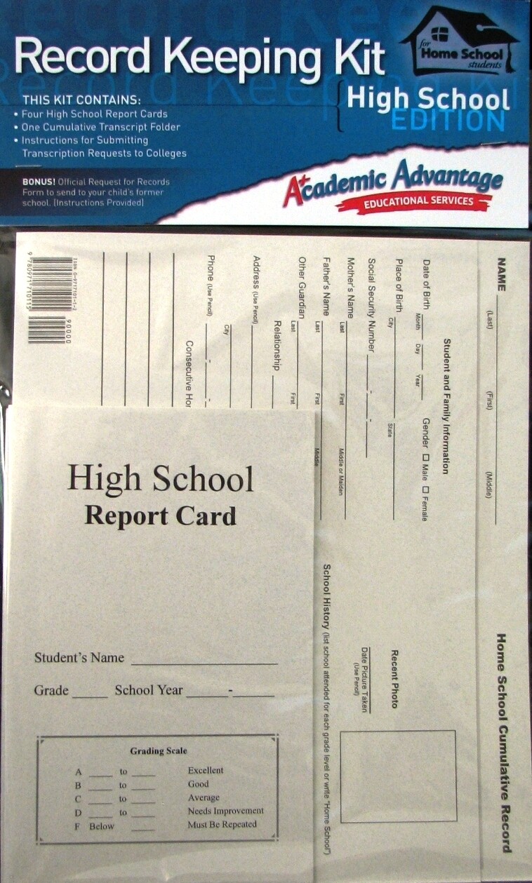High School Homeschool Record Keeping Kit, 4 Report Cards / 1 ...