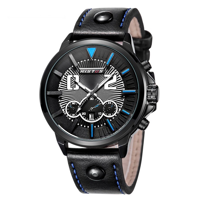 Men's Fashion Date Brown Leather Stainless Steel Analog Quartz Sport ...