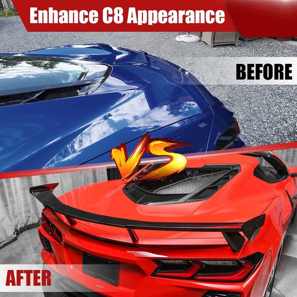Rear High Wing Spoiler For 20-24 Corvette C8 Models Carbon Flash ...