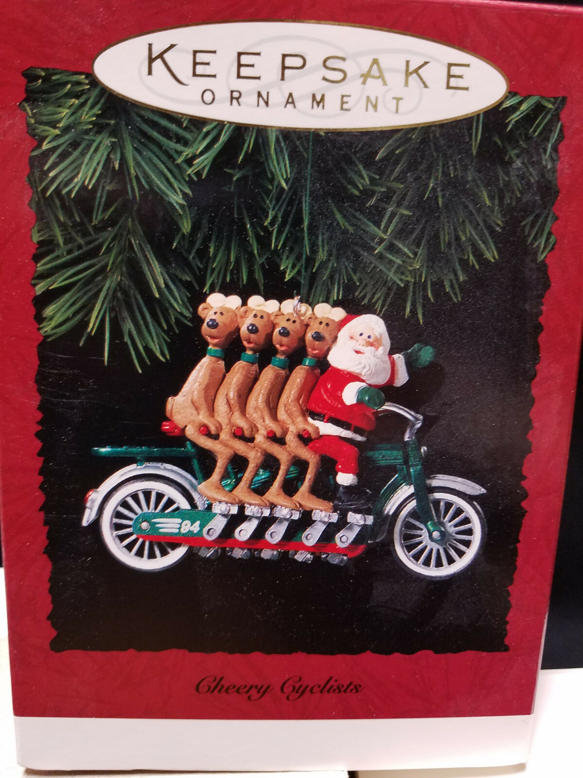 NEW Hallmark CHEERY CYCLISTS Santa Reindeer on bike NOS 1994 | eBay
