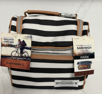 The Foundry Insulated Lunch Bag Black White Striped + Sandwich ...