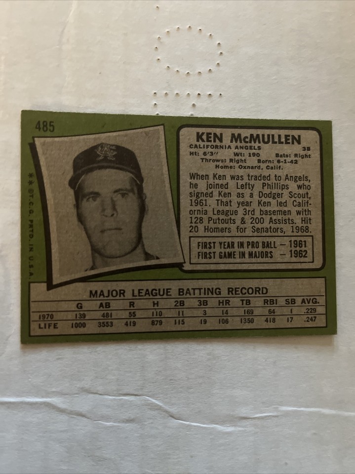 1971 Ken Mc Mullen California Angels Topps Baseball Card #485 | eBay