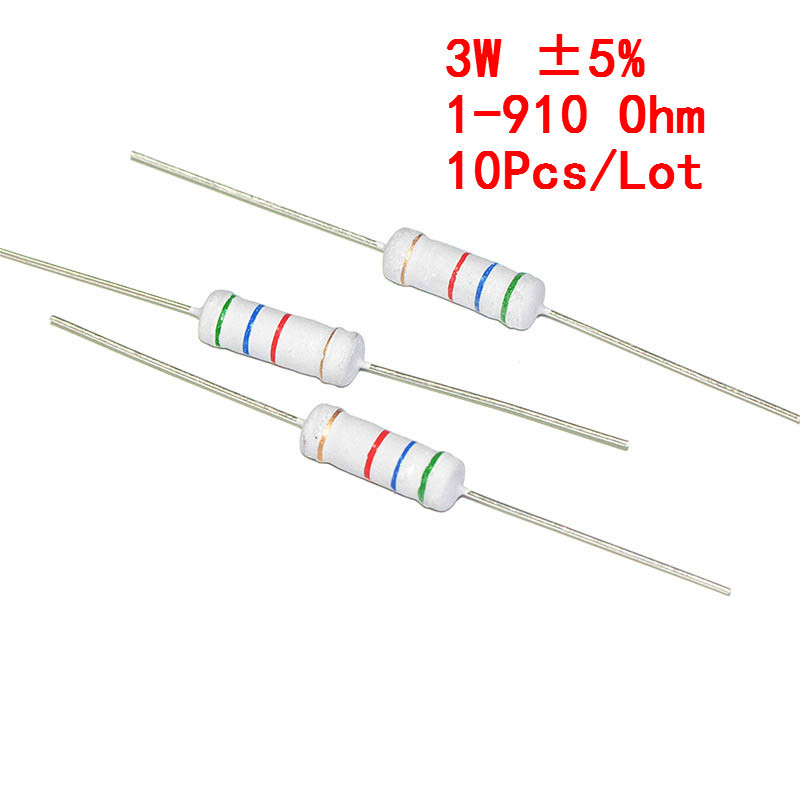 10Pcs 3W 3 Watt Carbon Film Resistor ±5% 1 - 910 Ω Ohm 1 R to 910 R | eBay