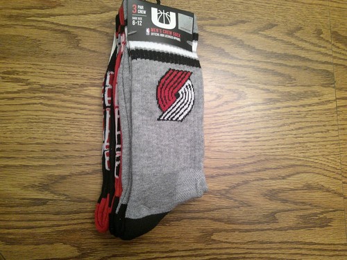 NBA Men's 6-12 Portland Trailblazers 3 Pair crew socks black/red/gray ...
