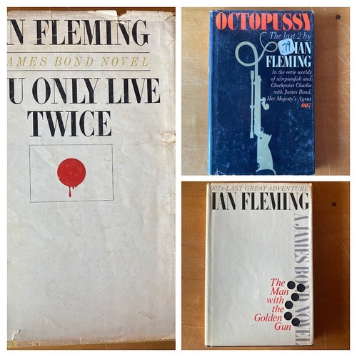 LOT (3) Ian Fleming Novels -Octopussy/Golden Gun/Live Twice HCDJ 1965 2 ...