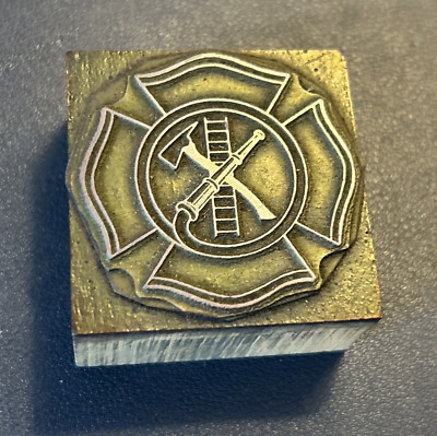 Firefigter fireman ladder axe shield logo -- vintage letterpress ...