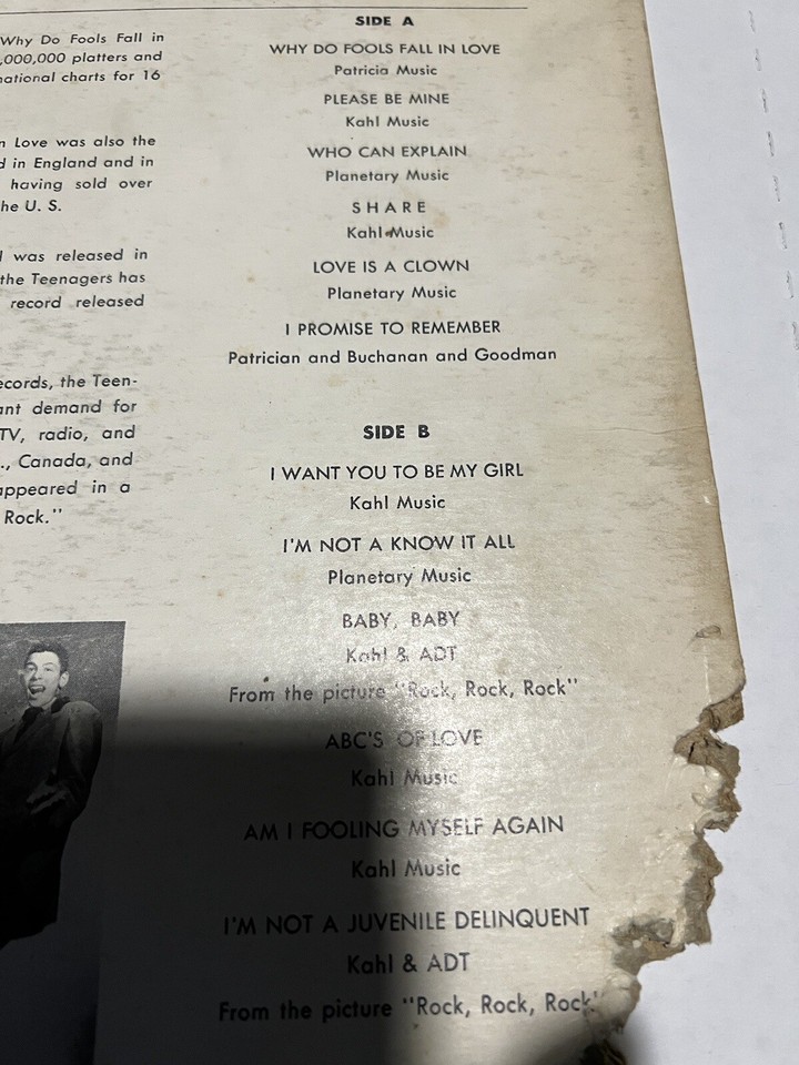 1961 THE TEENAGERS FEATURING FRANKIE LYMON LP White Label - GEE RECORDS ...