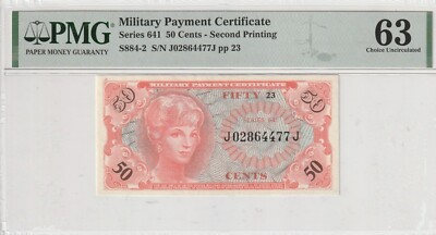 Military Payment Certificate 1967 50 Cents Certified PMG UNC 63 Series 641 MPC | eBay