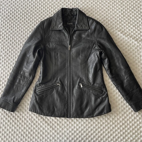 Excelled Collection Black Vintage 100% Leather Zip Up Jacket size small ...