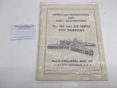 Operators Manual Parts Book List for Allis-Chalmers 214 215 Series Disc ...