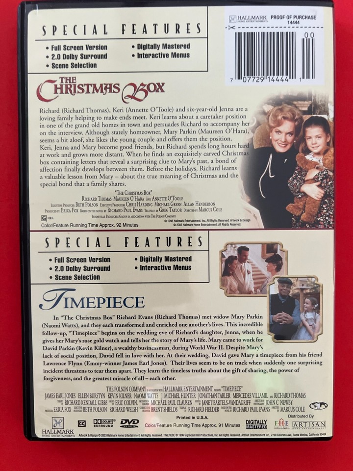 The Christmas Box / Timepiece (Like New 2 DVD Disc Set) + With Free ...