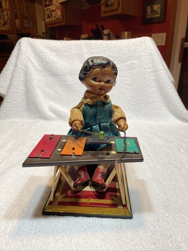 Vintage Little Performer Mechanical Wind Up Spring Toy Girl Playing ...