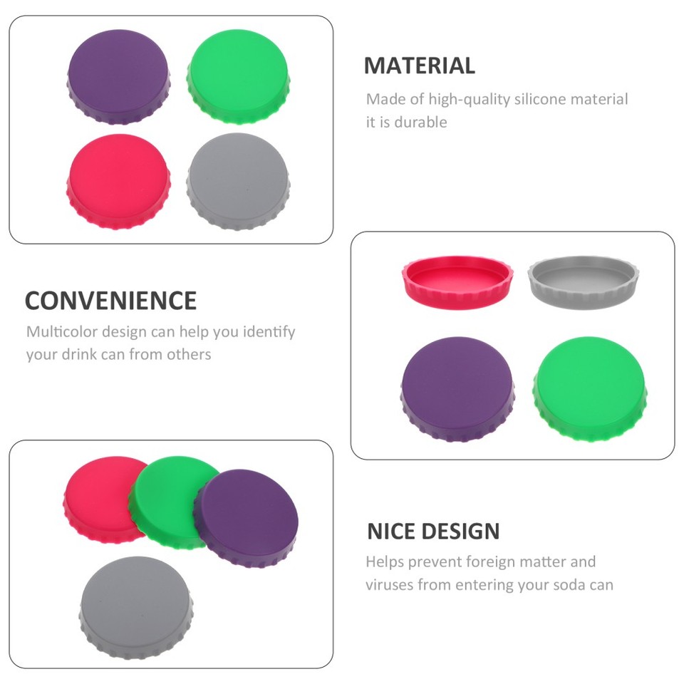 4 Pcs Beer Bottle Cap Lids for Energy Drinks Cans Silicone Fresh ...