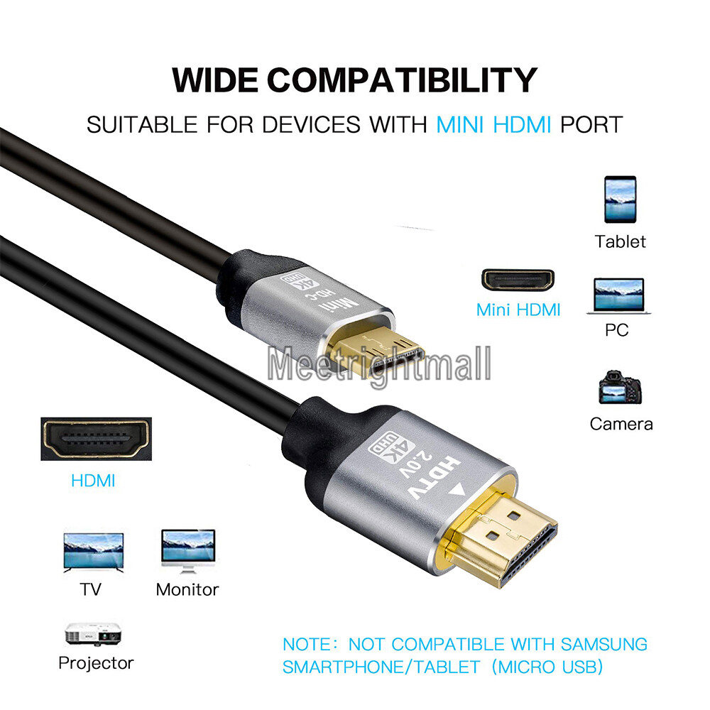 Micro/Mini HDMI to HDMI Cable V2.0 4K@60Hz HD 1080P 3D HDTV Tablet ...