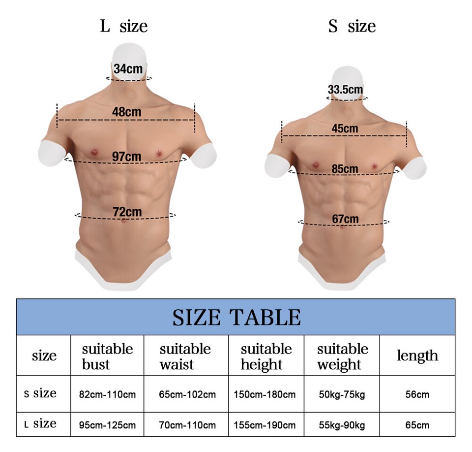 Crossdresser Silicone Fake Male Chest Belly Muscle Enhance Body Suit ...