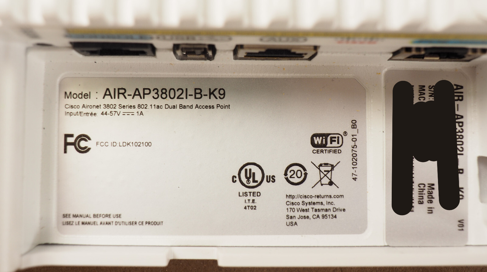 Cisco AIR-AP3802I-B-K9C Configurable Access Point Aironet Mobility ...