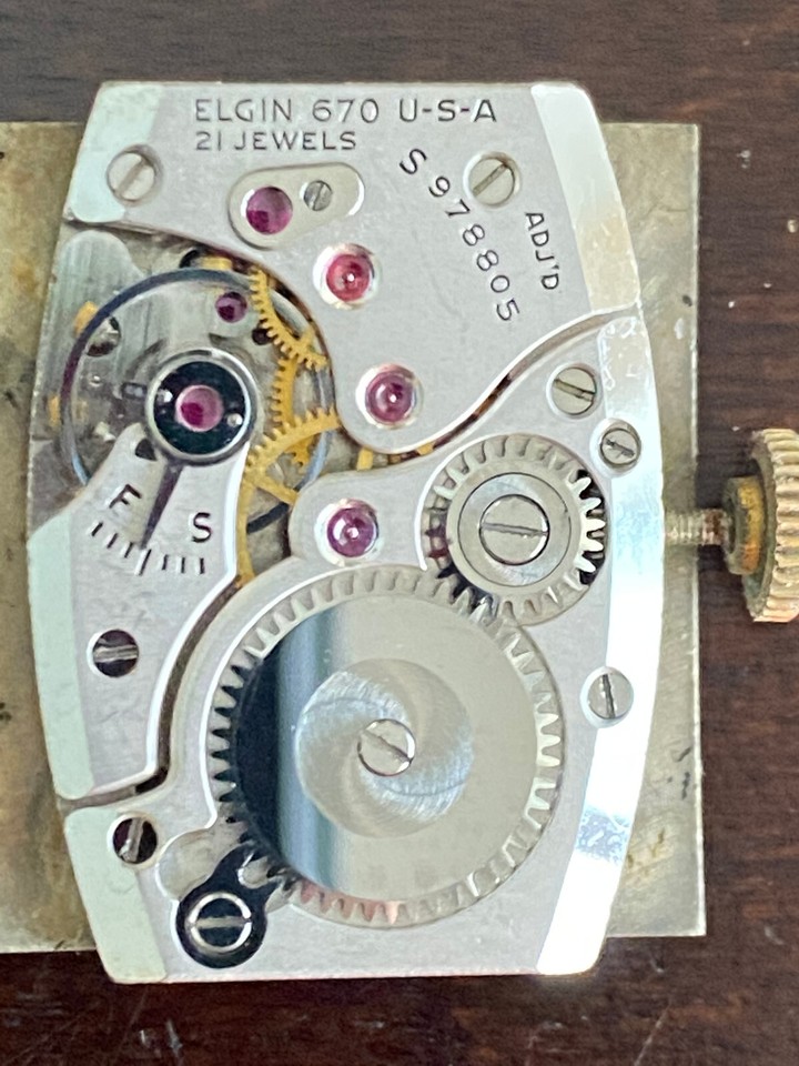 VINTAGE MEN'S ELGIN WRIST WATCH MOVEMENT, CAL. 670, KEEPING TIME , 21 ...