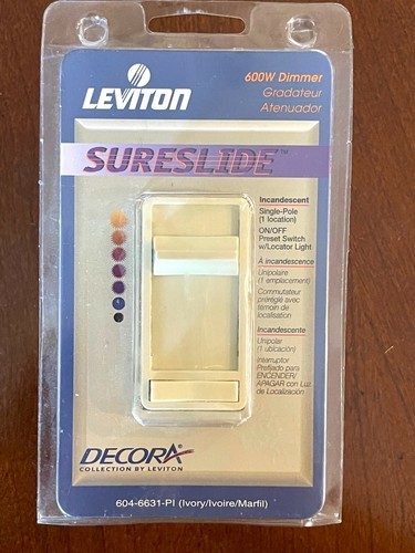 Leviton 604-6631 Slide Dimmer w/ Locator Light 600w Single pole (1 ...