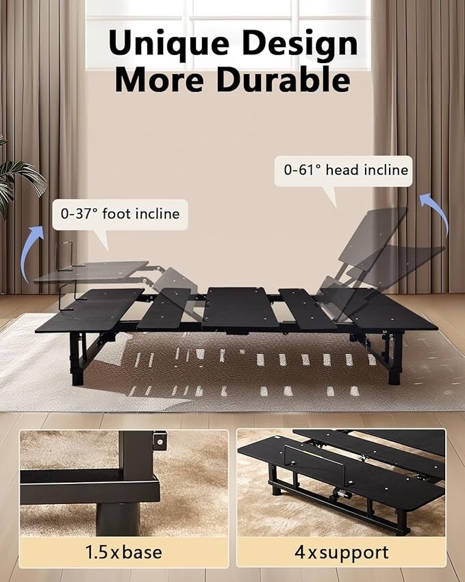 Ergonomic Queen Size Adjustable Bed Base, Wireless Remote Independent ...